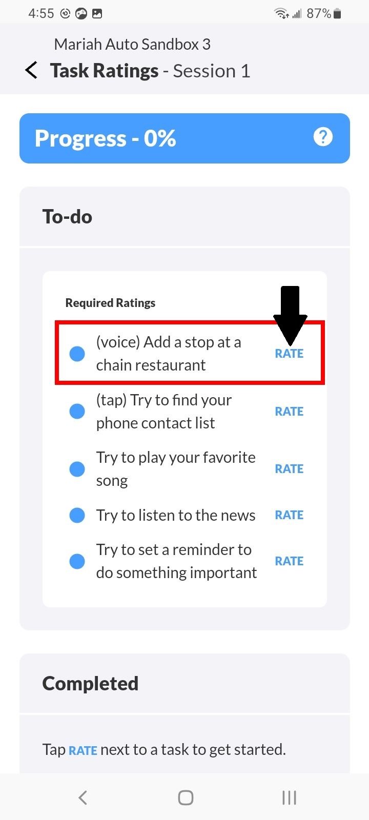 How do I complete a session feedback on the mobile app?